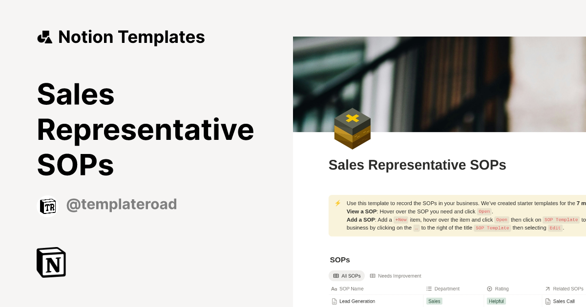 Sales Representative SOPs Template by Template Road | Notion Marketplace