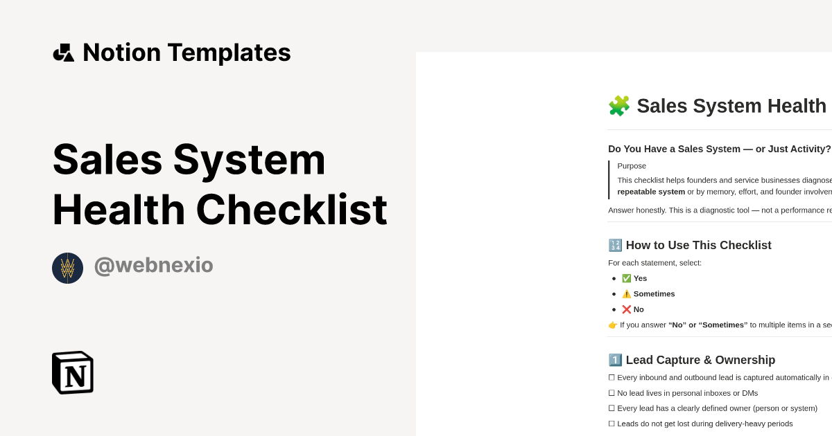 Sales System Health Checklist Template by Webnexio | Notion Marketplace