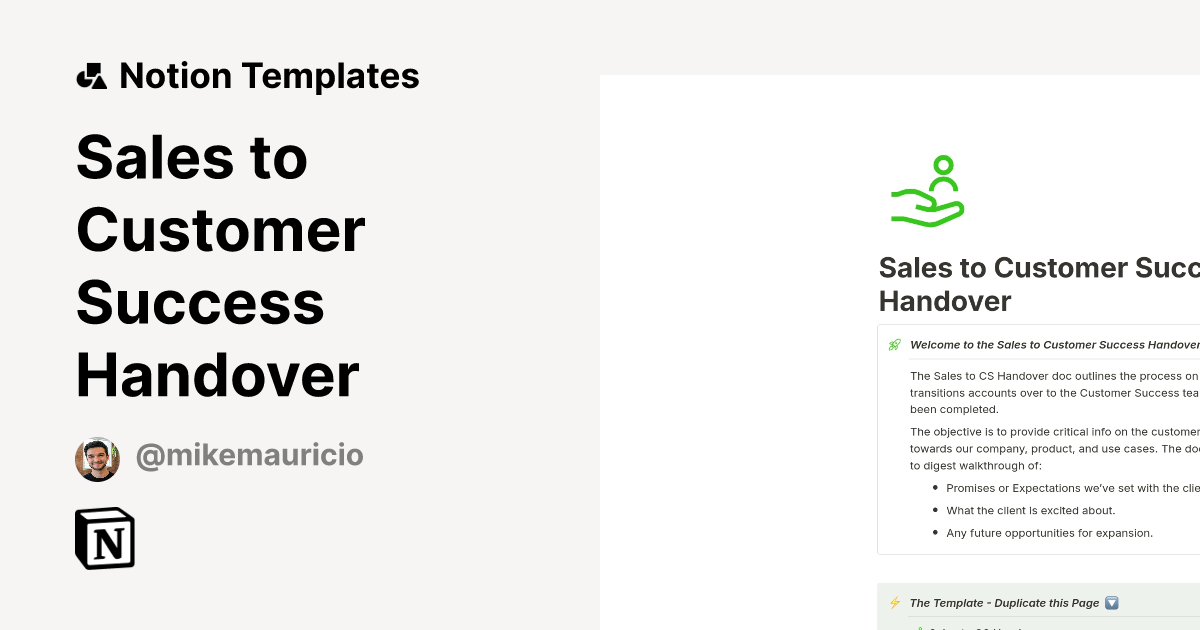 Sales to Customer Success Handover Template by Mike Mauricio | Notion ...