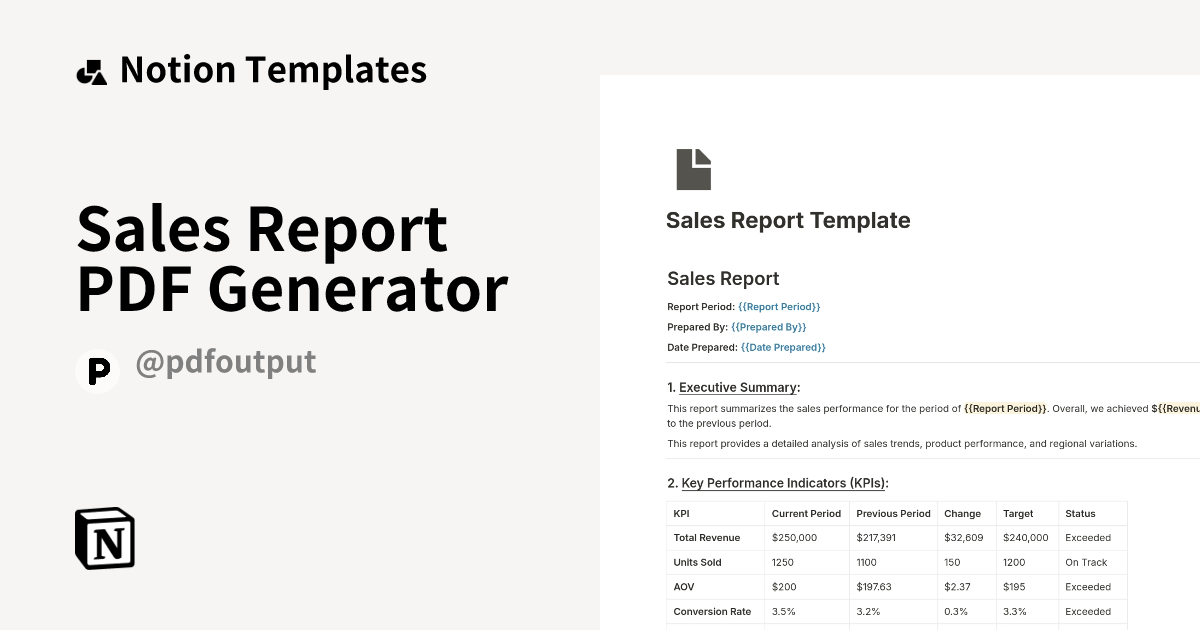 Sales Report PDF Generator Template | Notion Marketplace