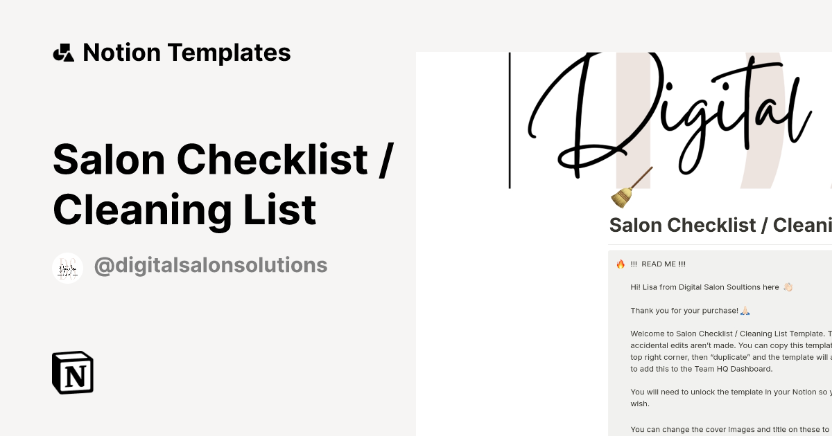 Salon Checklist / Cleaning List Template by Digital Salon Solutions ...