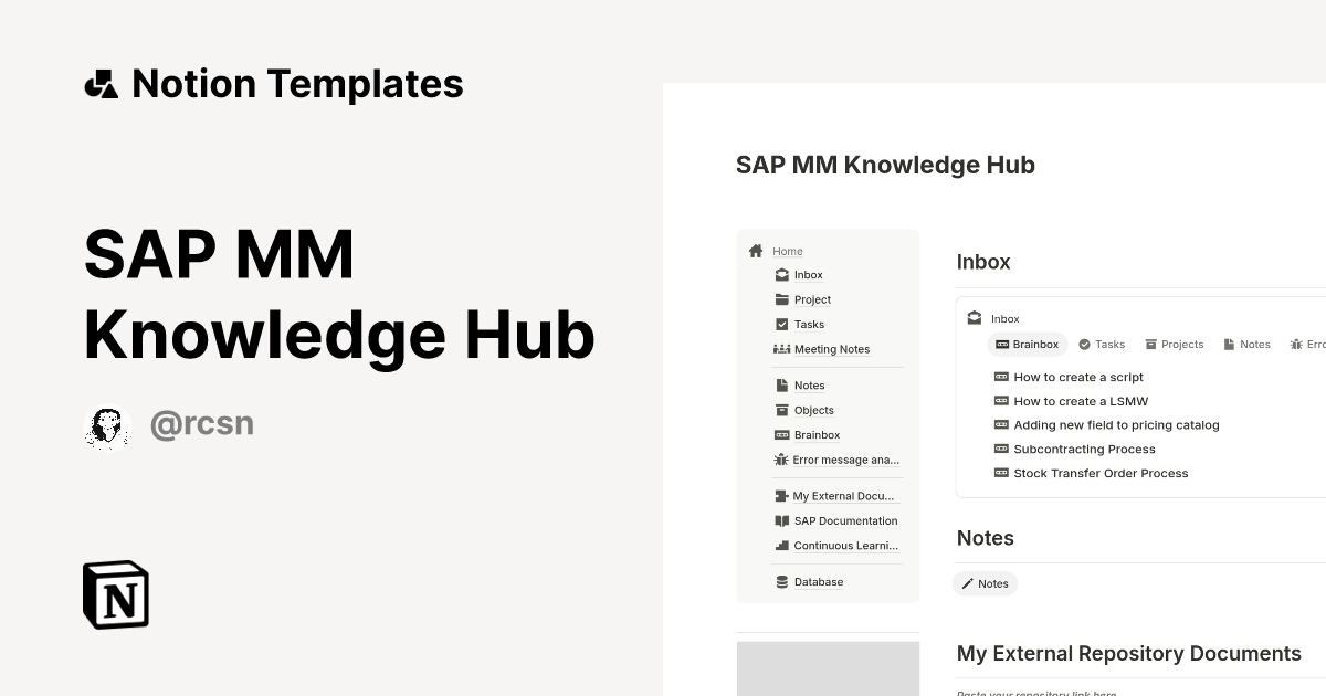 SAP MM Knowledge Hub Template | Notion Marketplace