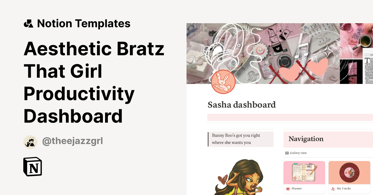 Aesthetic Bratz That Girl Productivity Dashboard Template | Notion ...