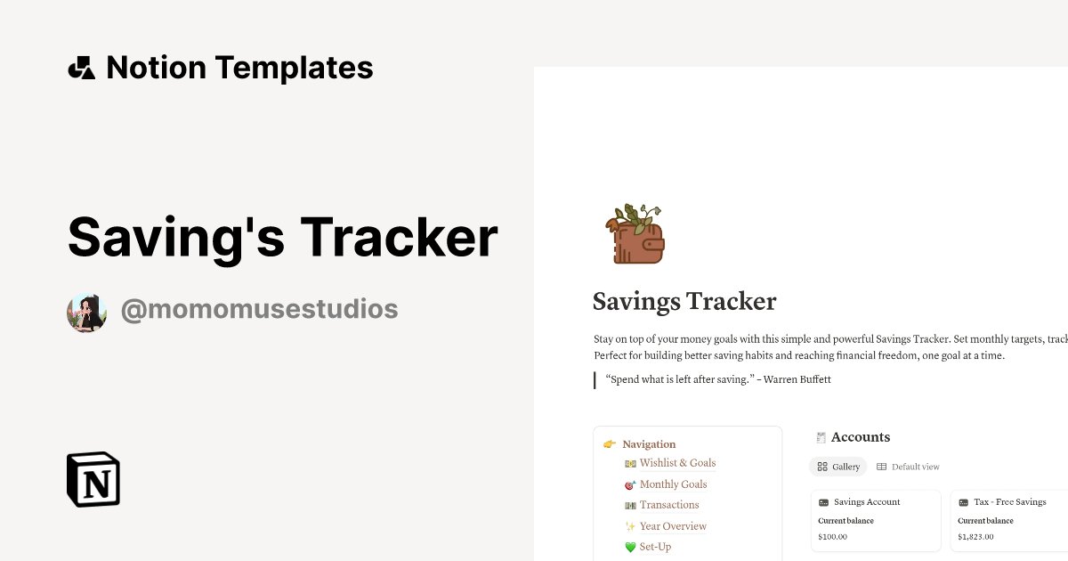 Saving's Tracker Template | Notion Marketplace