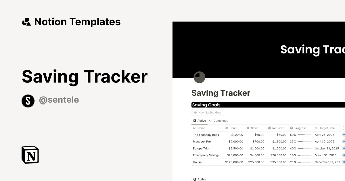 Saving Tracker Template by Sentele | Notion Marketplace