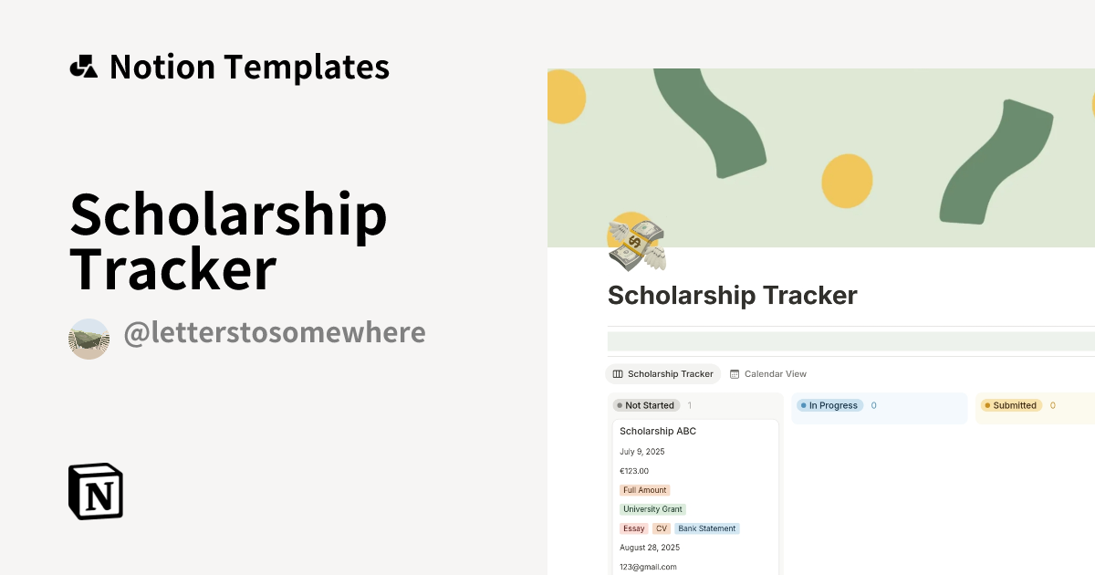 Scholarship Tracker Template by Letters To Somewhere | Notion Marketplace