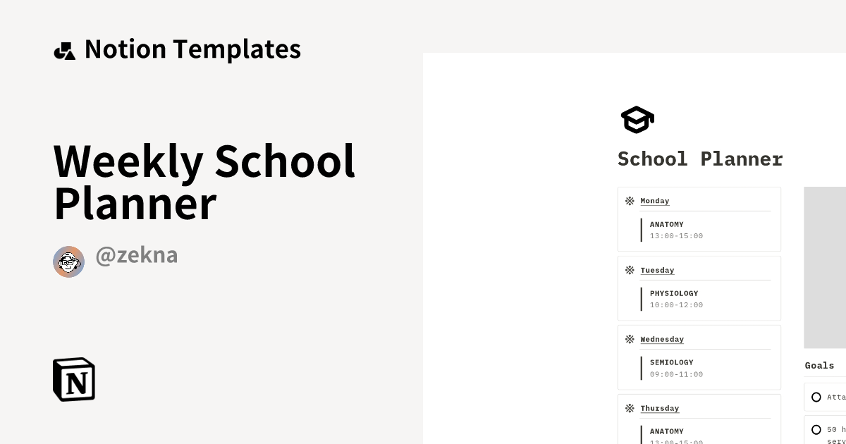 Weekly School Planner Template | Notion Marketplace