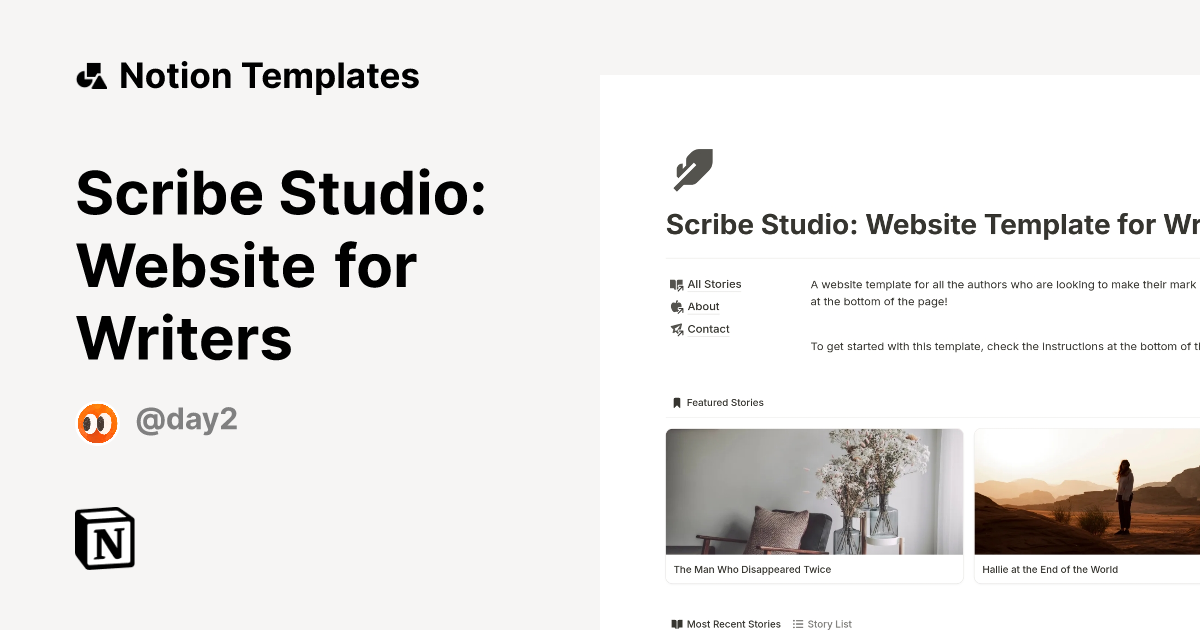 Scribe Studio: Website for Writers Template | Notion Marketplace