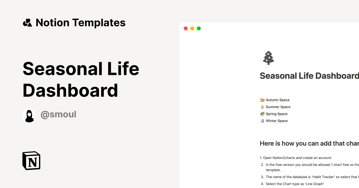 Seasonal Life Dashboard Template by Smoul | Notion Marketplace