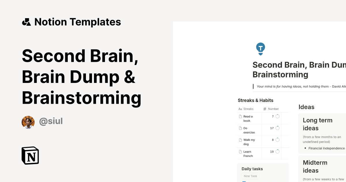 Second Brain, Brain Dump & Brainstorming Template | Notion Marketplace