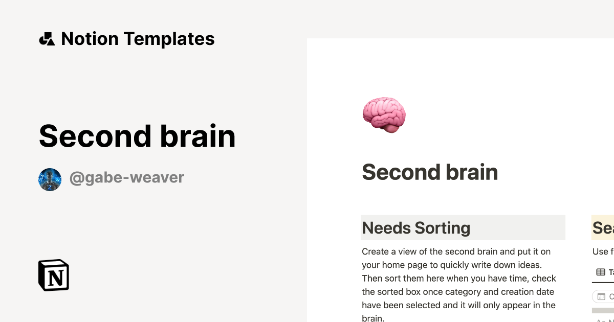 Second brain Template | Notion Marketplace