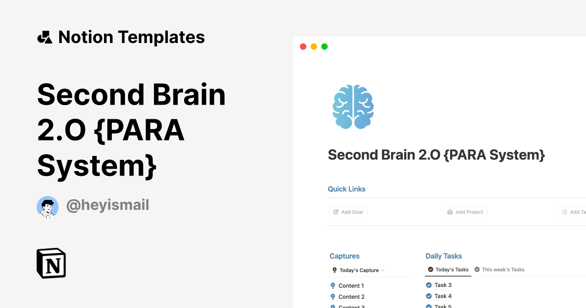 Second Brain 2.O {PARA System} Template by heyismail | Notion Marketplace