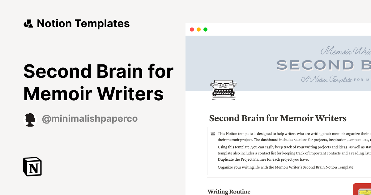 Second Brain for Memoir Writers Template | Notion Marketplace