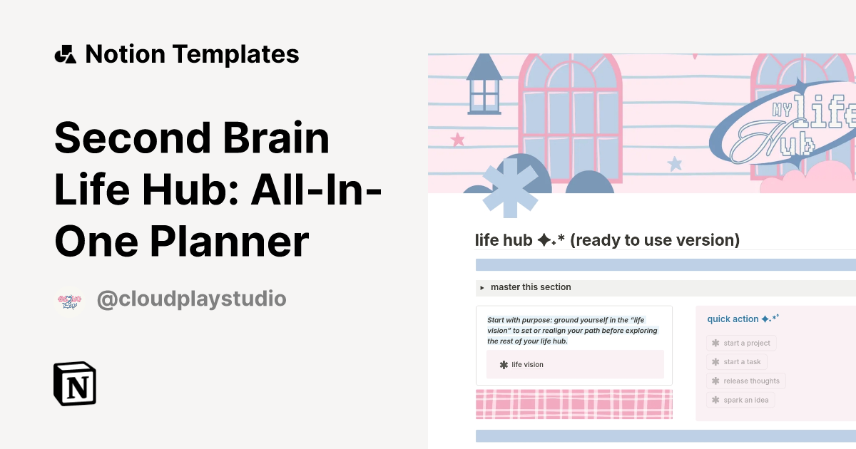 Second Brain Life Hub: All-In-One Planner Template by Cloud Play Studio ...