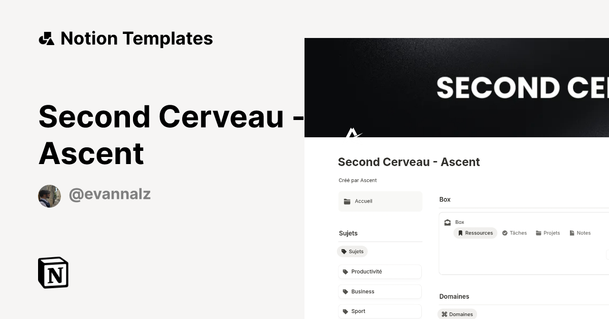 Second Cerveau - Ascent Template by Evann ALZINGRE | Notion Marketplace