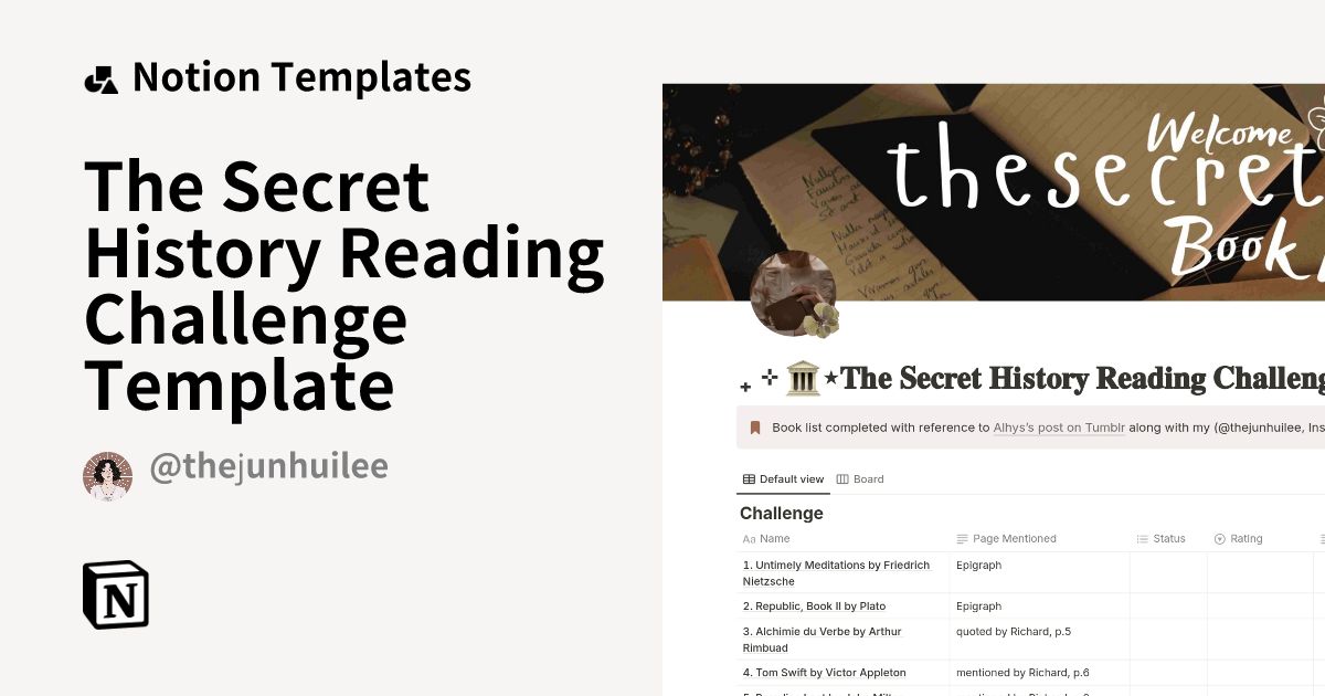 The Secret History Reading Challenge Template Template | Notion Marketplace