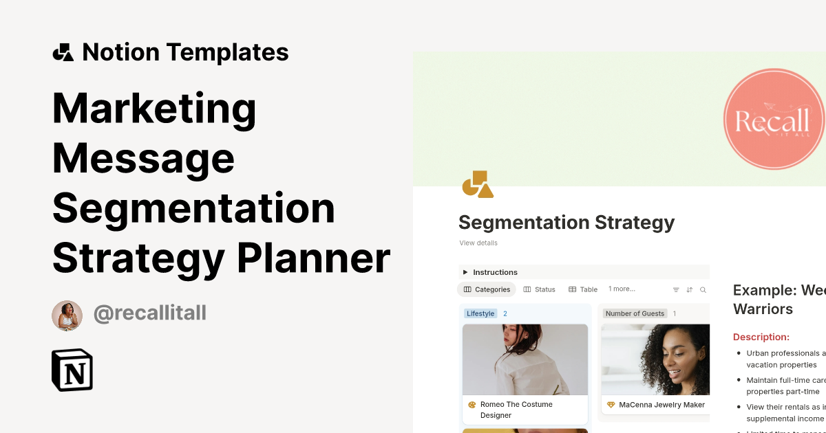 Marketing Message Segmentation Strategy Planner Template | Notion Marketplace