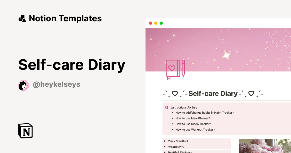 Self-care Diary Template by Kelsey S | Notion Marketplace