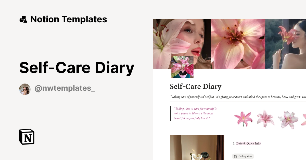 Self-Care Diary Template | Notion Marketplace