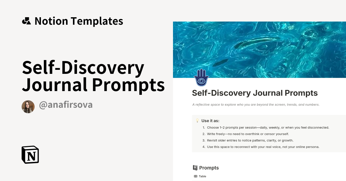 Self-Discovery Journal Prompts Template by Ana Firsova | Notion Marketplace