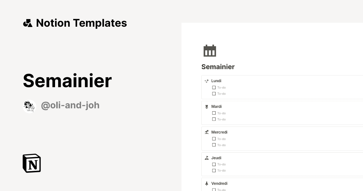 Semainier Template by Oli & Joh | Notion Marketplace
