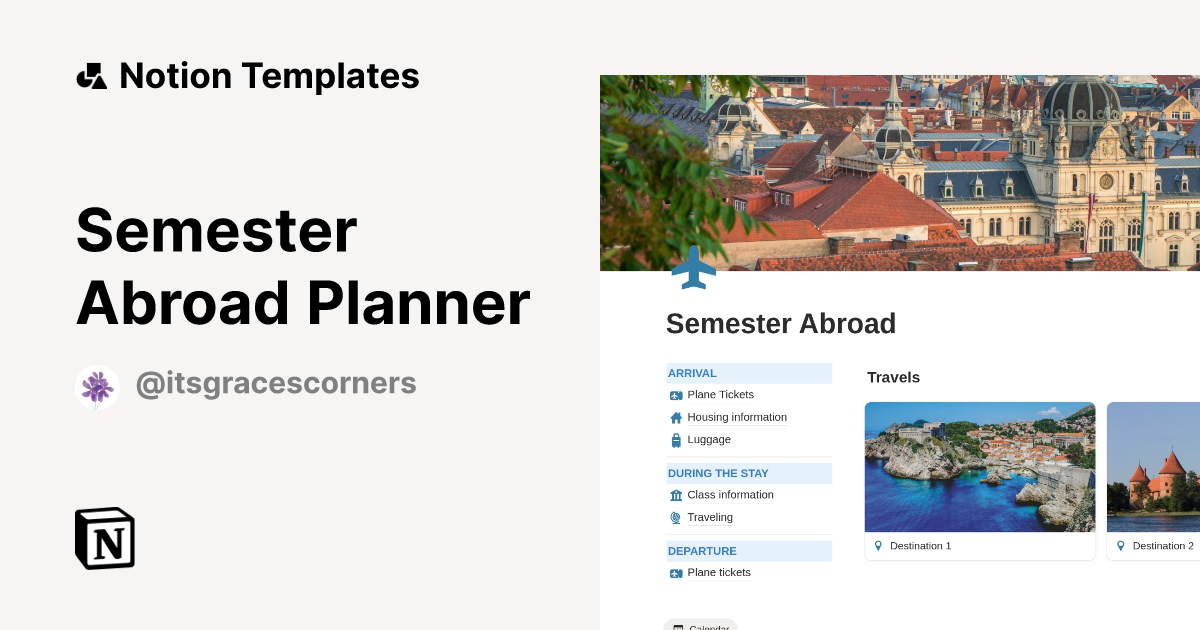 Semester Abroad Planner Template by Grace's Corners | Notion Marketplace