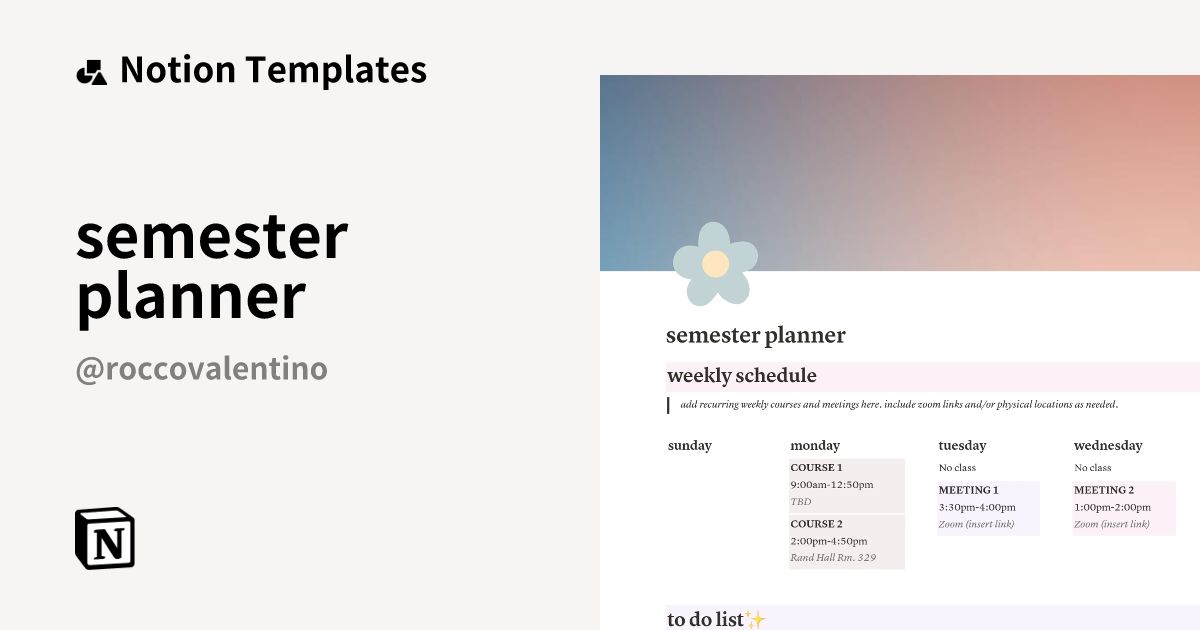 semester planner Template by Rocco Valentino | Notion Marketplace