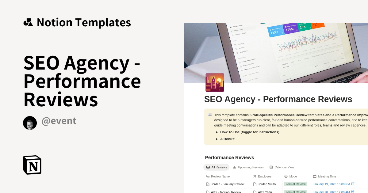 SEO Agency - Performance Reviews Template by Event | Notion Marketplace