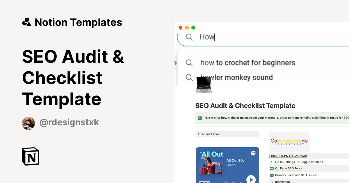 SEO Audit & Checklist Template Template by R. Designs | Notion Marketplace
