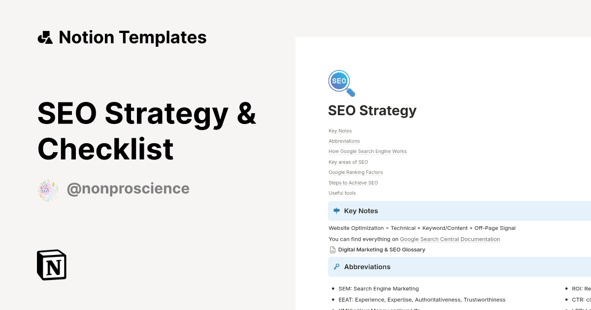 SEO Strategy & Checklist Template | Notion Marketplace