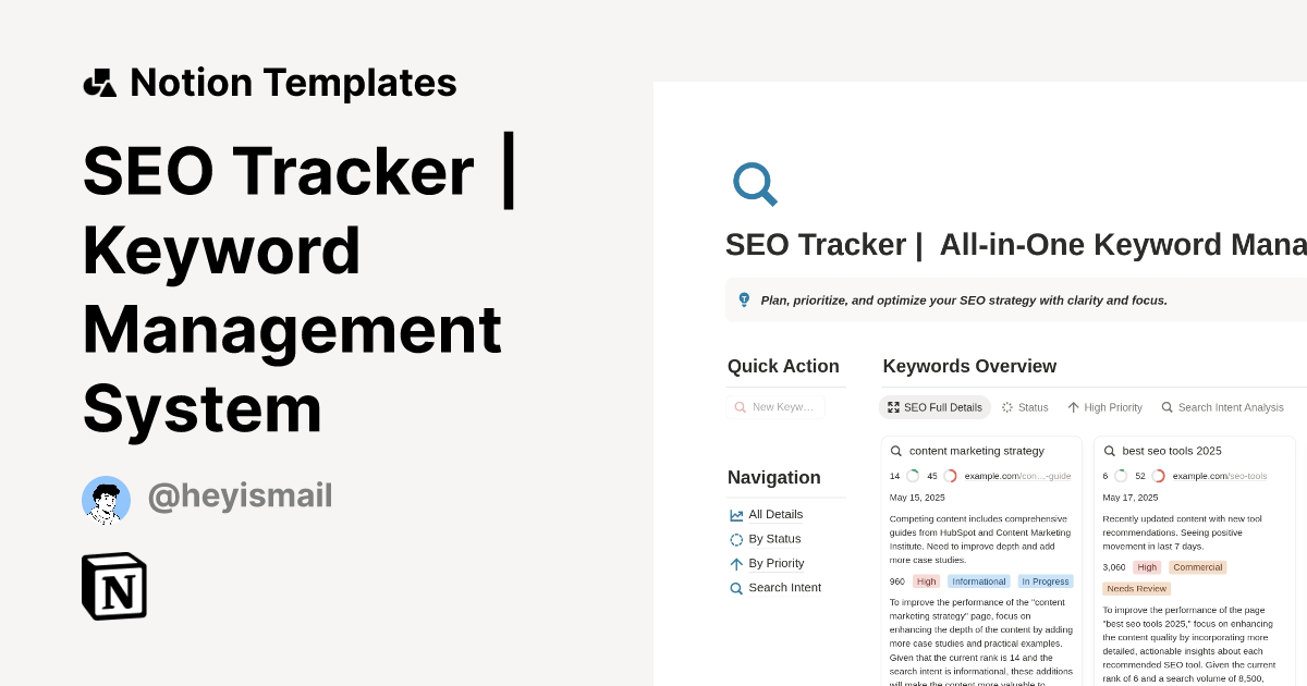 SEO Tracker | Keyword Management System Template | Notion Marketplace