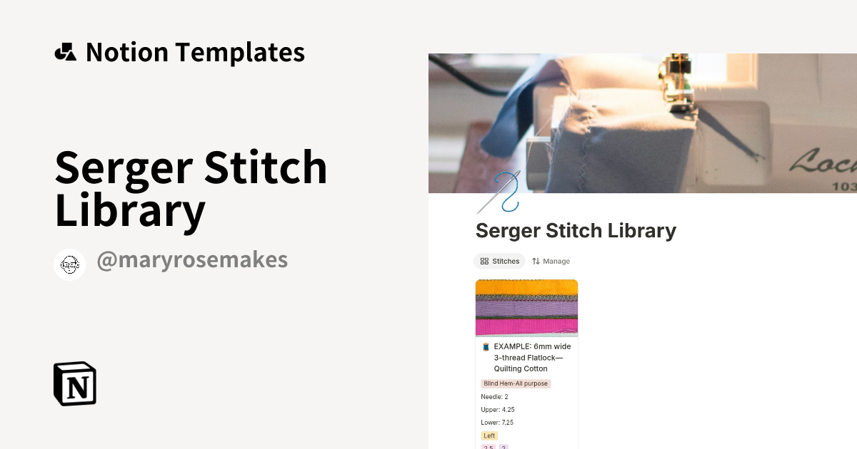 Serger Stitch Library Template by Mary Rose | Notion Marketplace