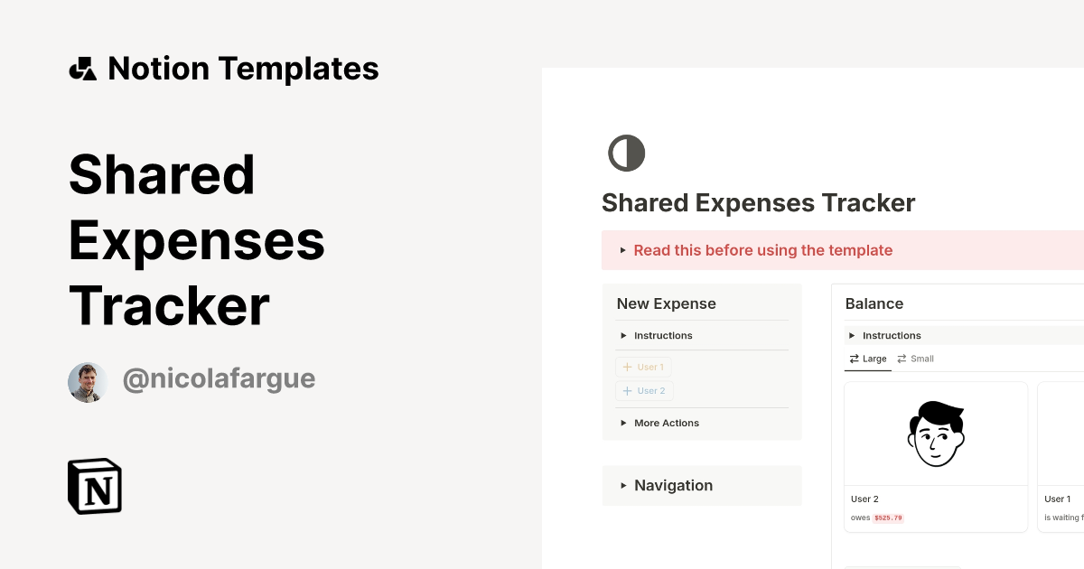 Shared Expenses Tracker Template by Nicolas Lafargue | Notion Marketplace