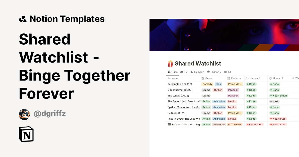 Shared Watchlist - Binge Together Forever Template | Notion Marketplace