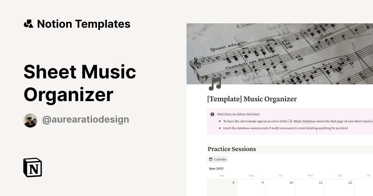 Sheet Music Organizer Template by Aurea Ratio Design | Notion Marketplace