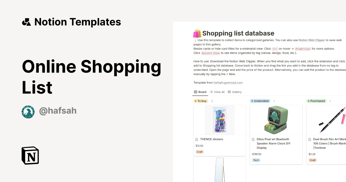 Online Shopping List Template | Notion Marketplace