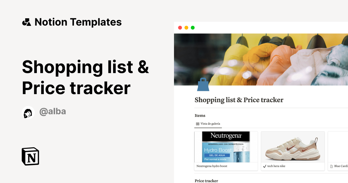 Shopping list & Price tracker Template | Notion Marketplace