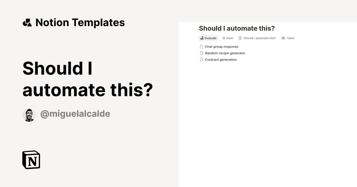Should I automate this? Template by Miguel Alcalde | Notion Marketplace