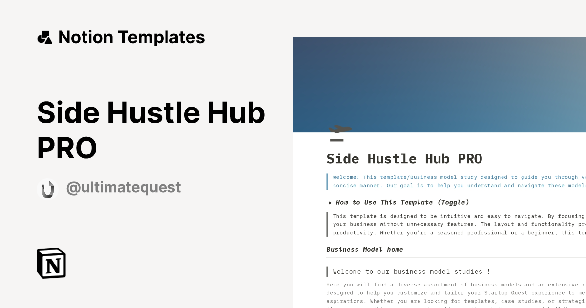 Side Hustle Hub PRO Template | Notion Marketplace