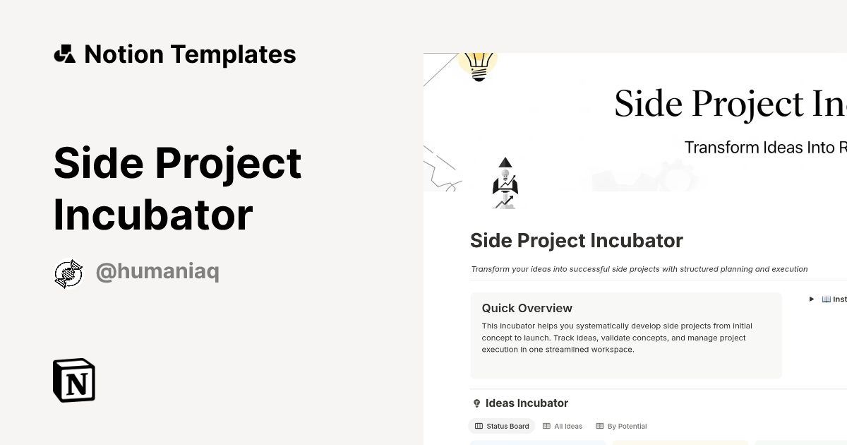 Side Project Incubator Template | Notion Marketplace