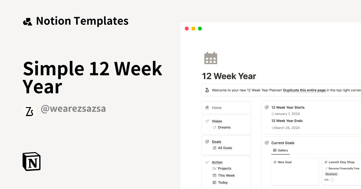 Simple 12 Week Year Template by ZsaZsa | Notion Marketplace