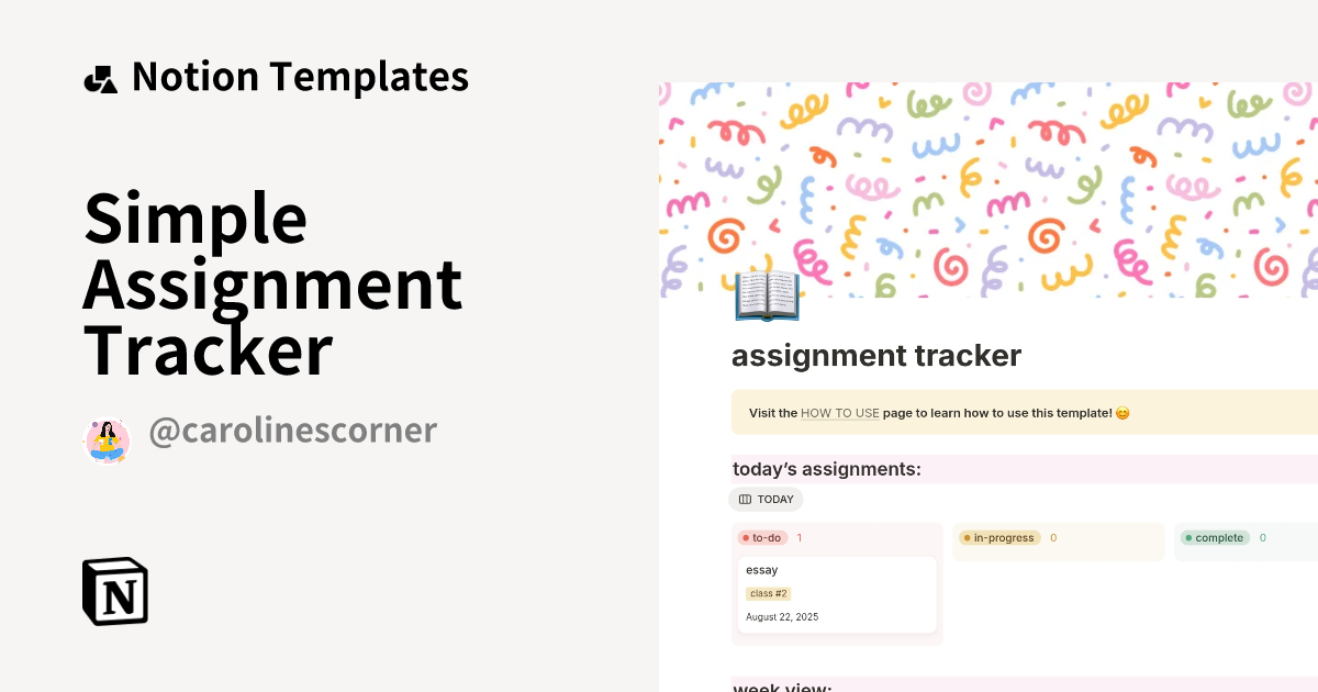 Simple Assignment Tracker Template | Notion Marketplace