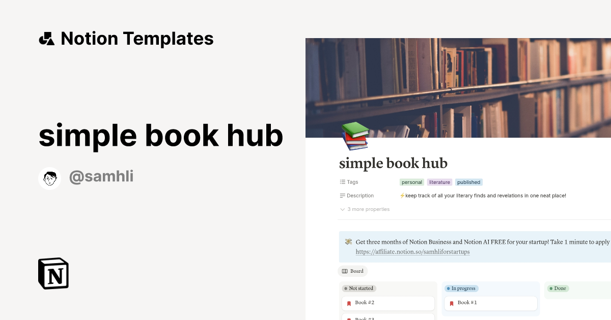 simple book hub Template | Notion Marketplace