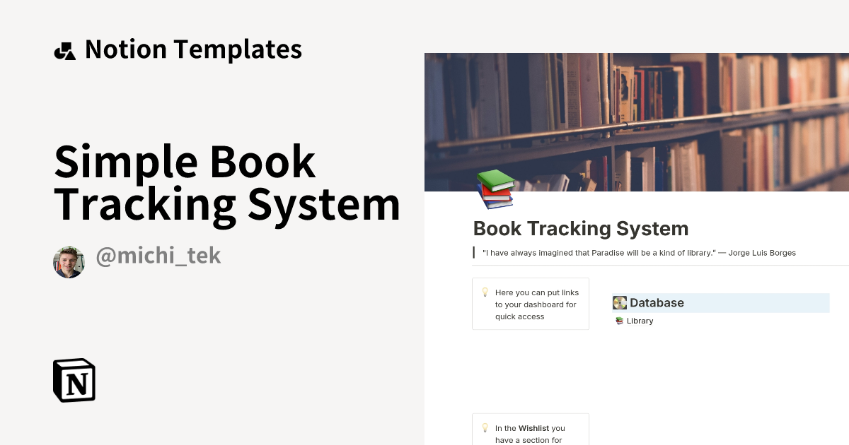 Simple Book Tracking System Template | Notion Marketplace