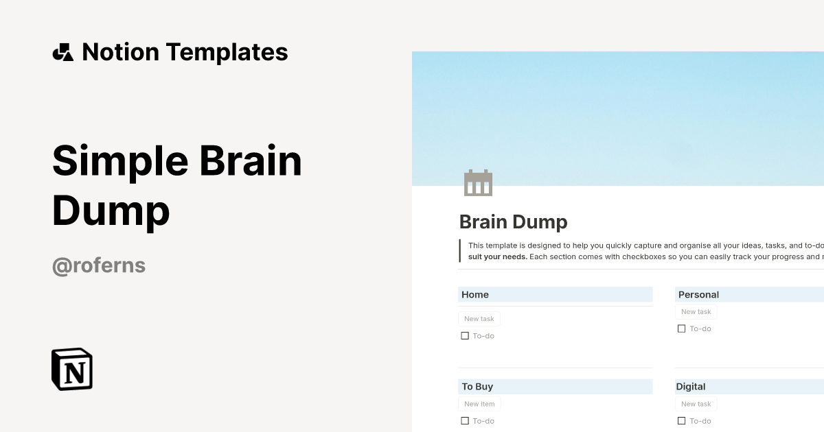 Simple Brain Dump Template by RoFerns | Notion Marketplace