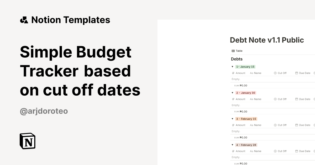 Simple Budget Tracker based on cut off dates Template | Notion Marketplace