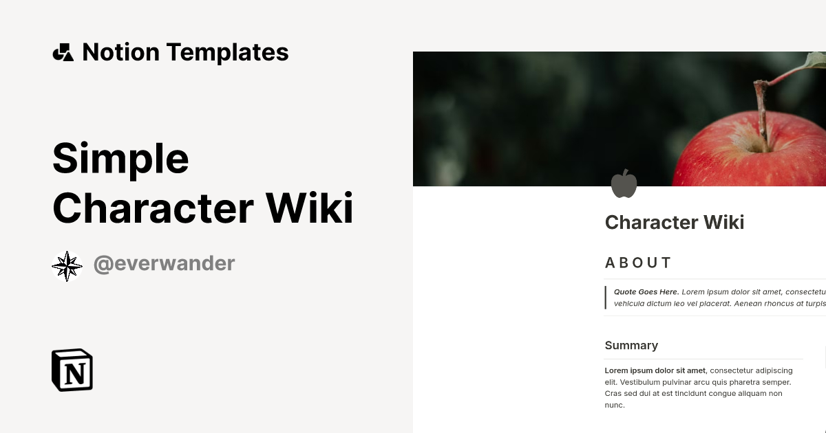 Simple Character Wiki Template by Everwander | Notion Marketplace