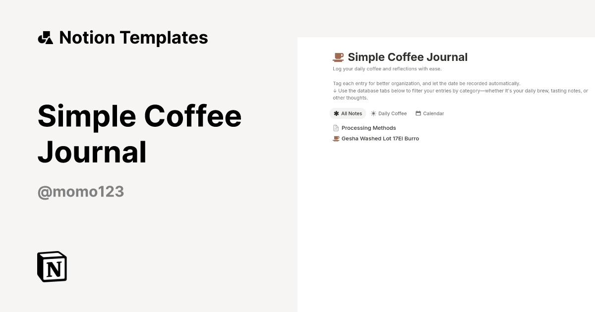 Simple Coffee Journal Template | Notion Marketplace