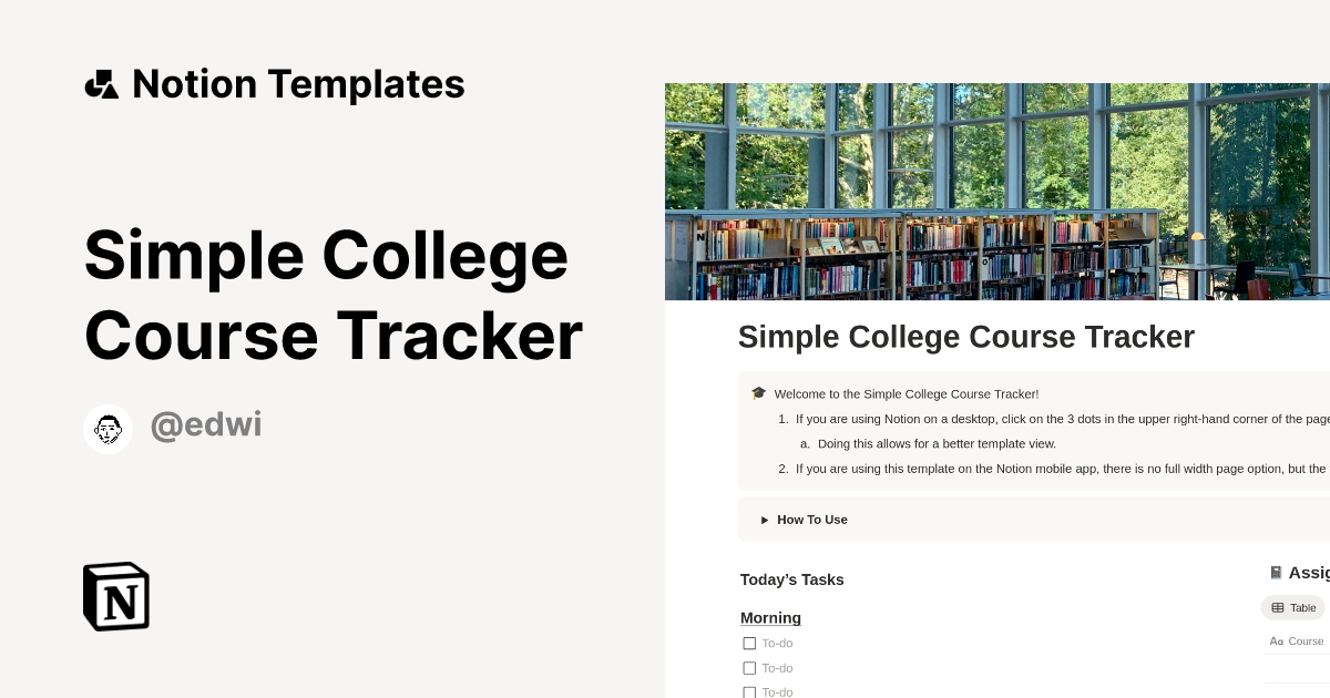 Simple College Course Tracker Template by Erik | Notion Marketplace