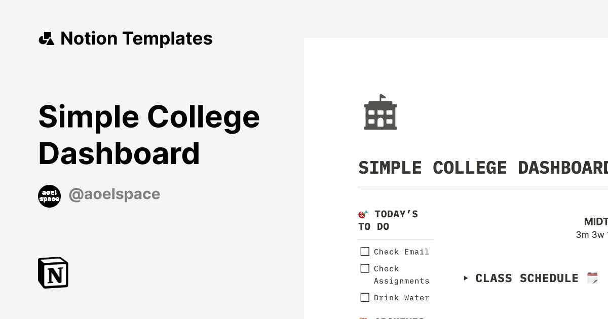 Simple College Dashboard Template by aoelspace | Notion Marketplace